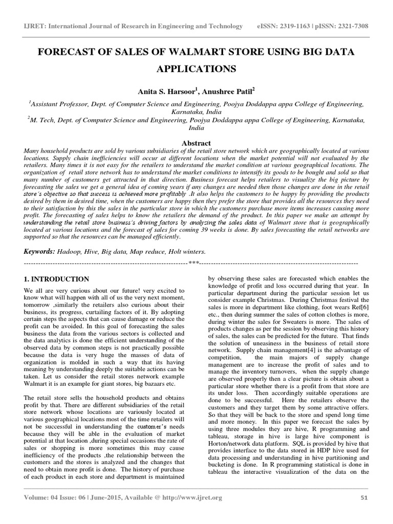 Forecast of Sales of Walmart Store Using Big Data Applications | PDF ...