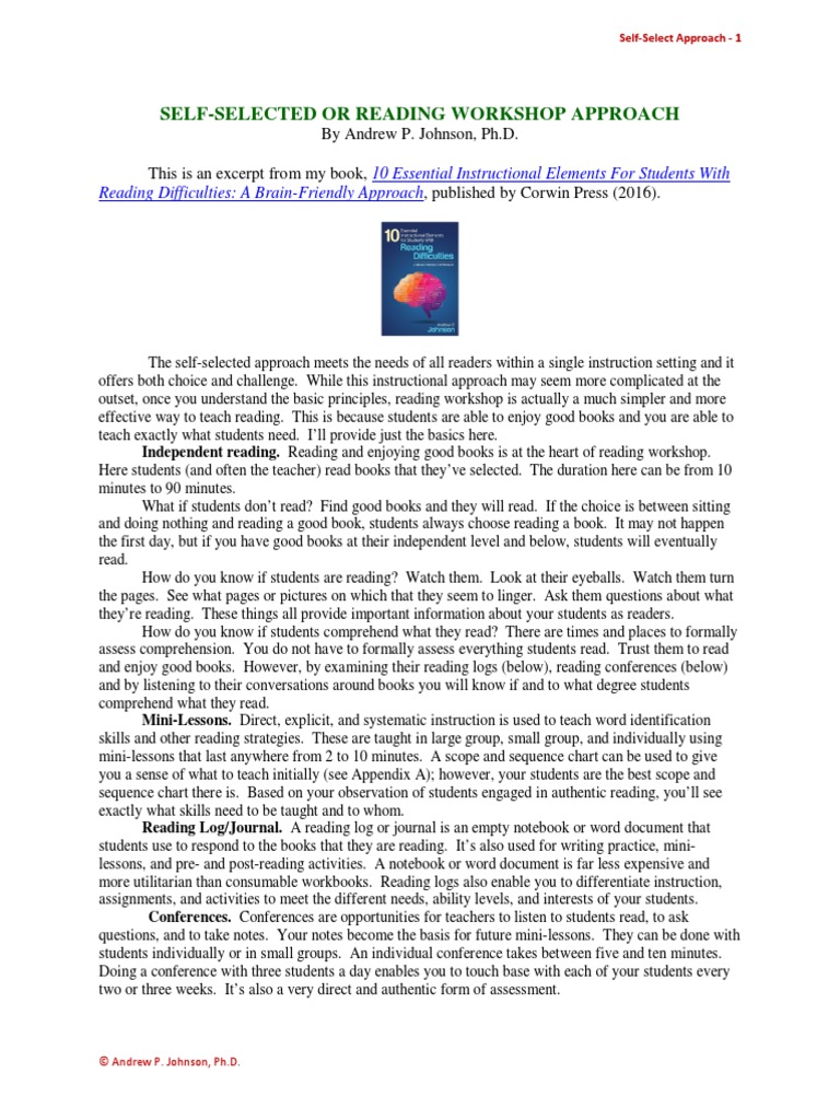 Self-Selected or Reading Workshop Approach | PDF | Reading ...