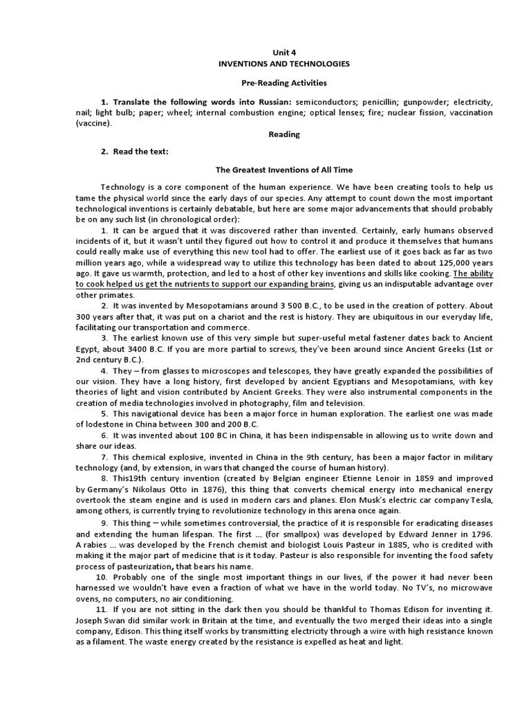Unit 4 - Inventions and Technologies PDF | PDF | Dishwasher | Computing ...