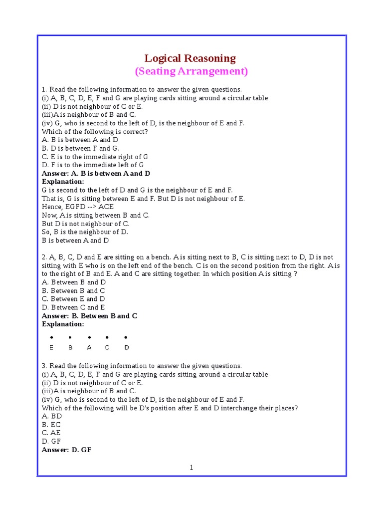 (Seating Arrangement) : Logical Reasoning | PDF | Logic | Reasoning