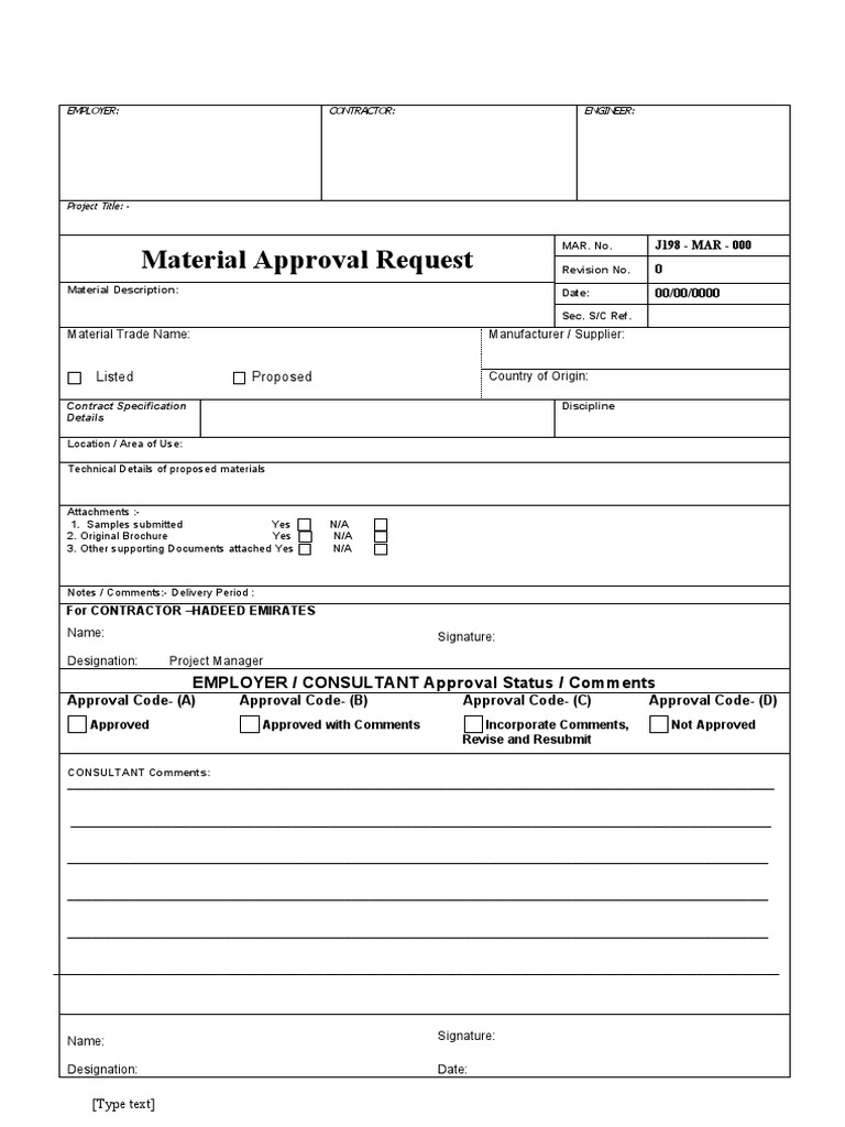 Material Submittal Form | PDF | Specification (Technical Standard ...