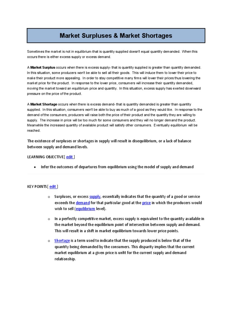 Market Surpluses & Market Shortages | PDF | Economic Equilibrium ...