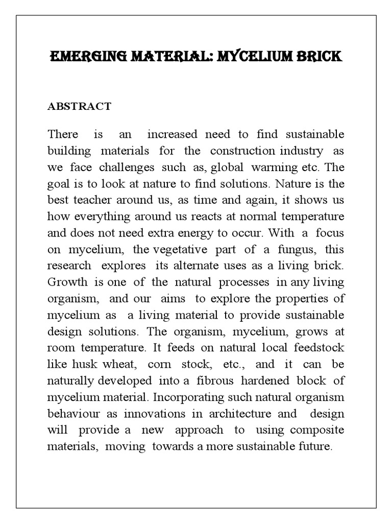 Mycelium Brick: Sustainable Building Innovation | PDF