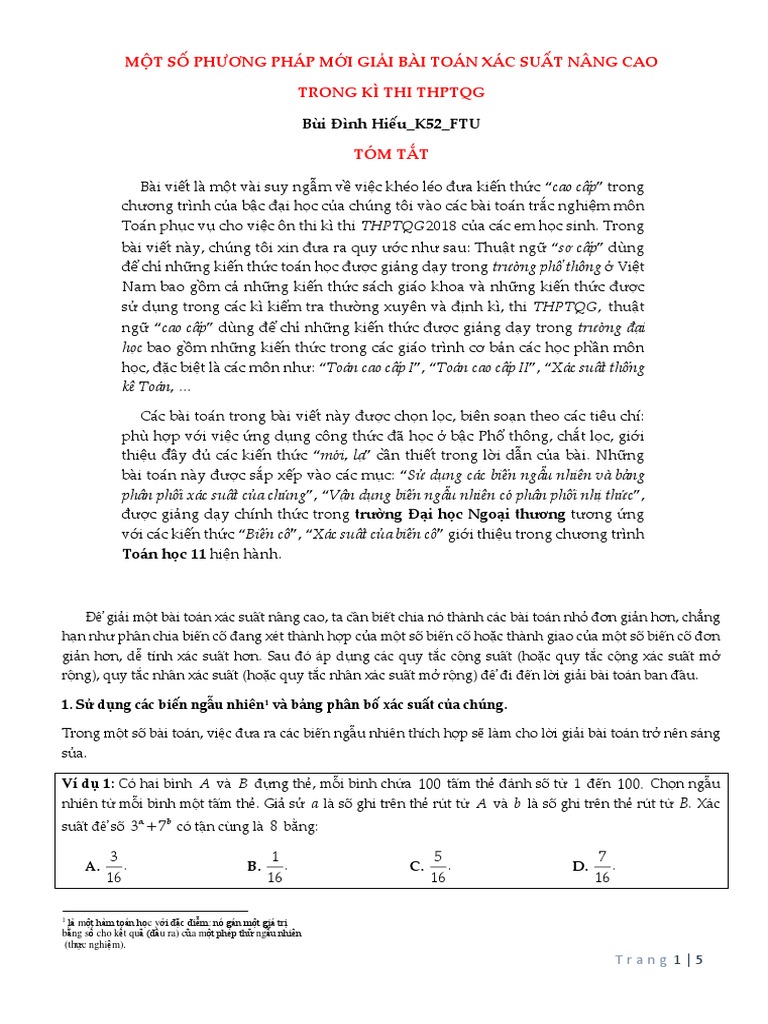 Phuong Phap Giai Bai Toan Xac Suat Nang Cao PDF | PDF