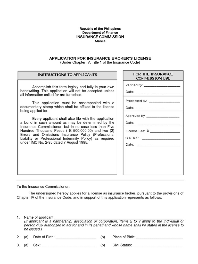 Insurance Broker License Form | PDF | Professional Liability Insurance ...