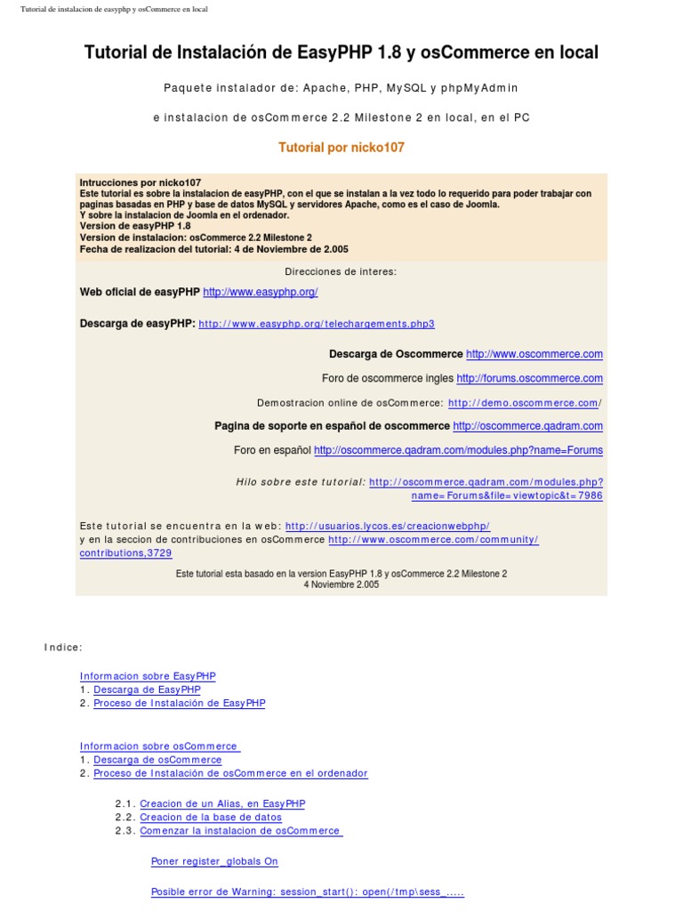 Tutorial de Instalacion de Easyphp y Oscommerce en Local | PDF | Ventana (informática) | Archivo ...