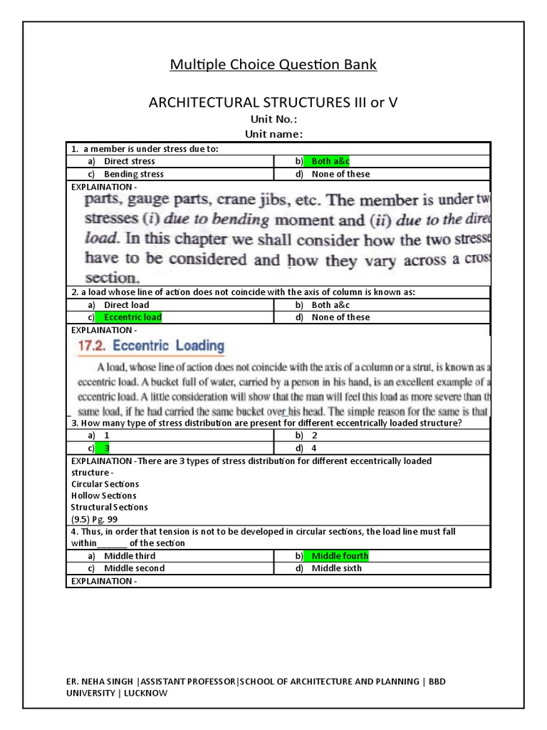 MCQ For Structure | PDF | Bending | Stress (Mechanics)