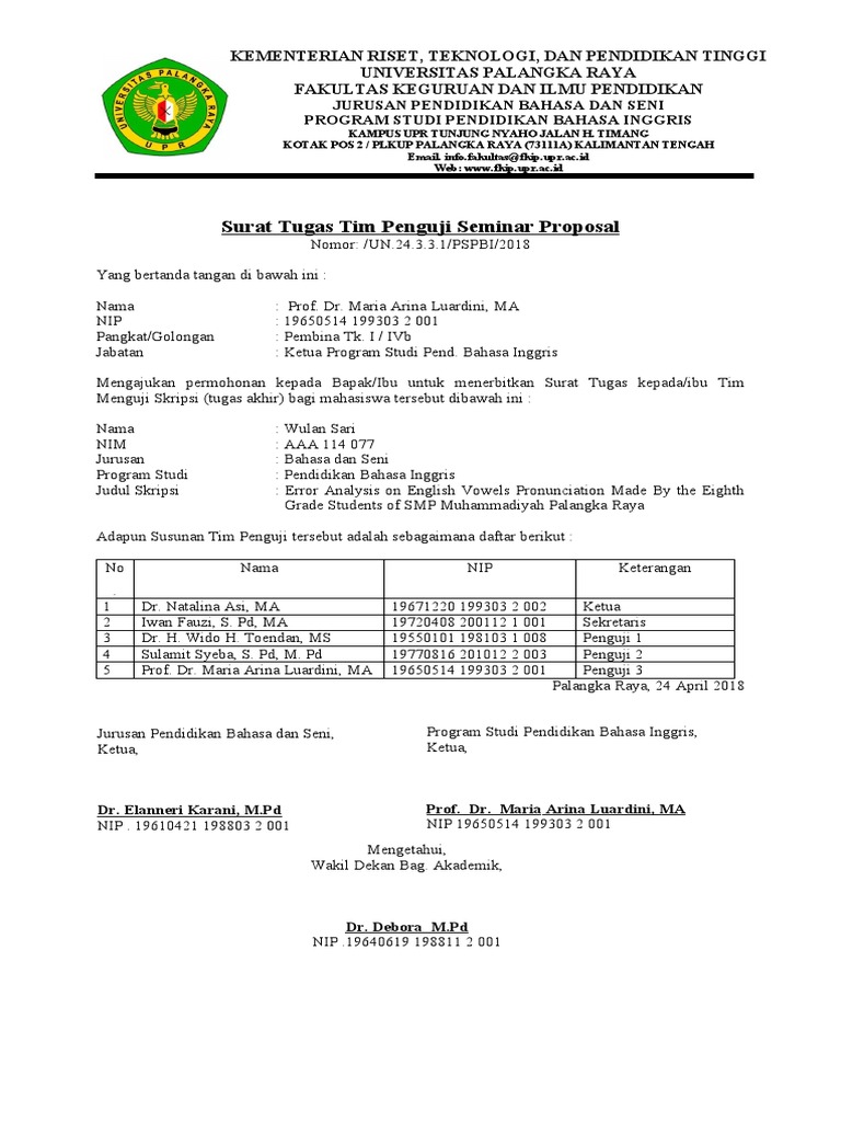Surat Tugas Tim Penguji Skripsi | PDF