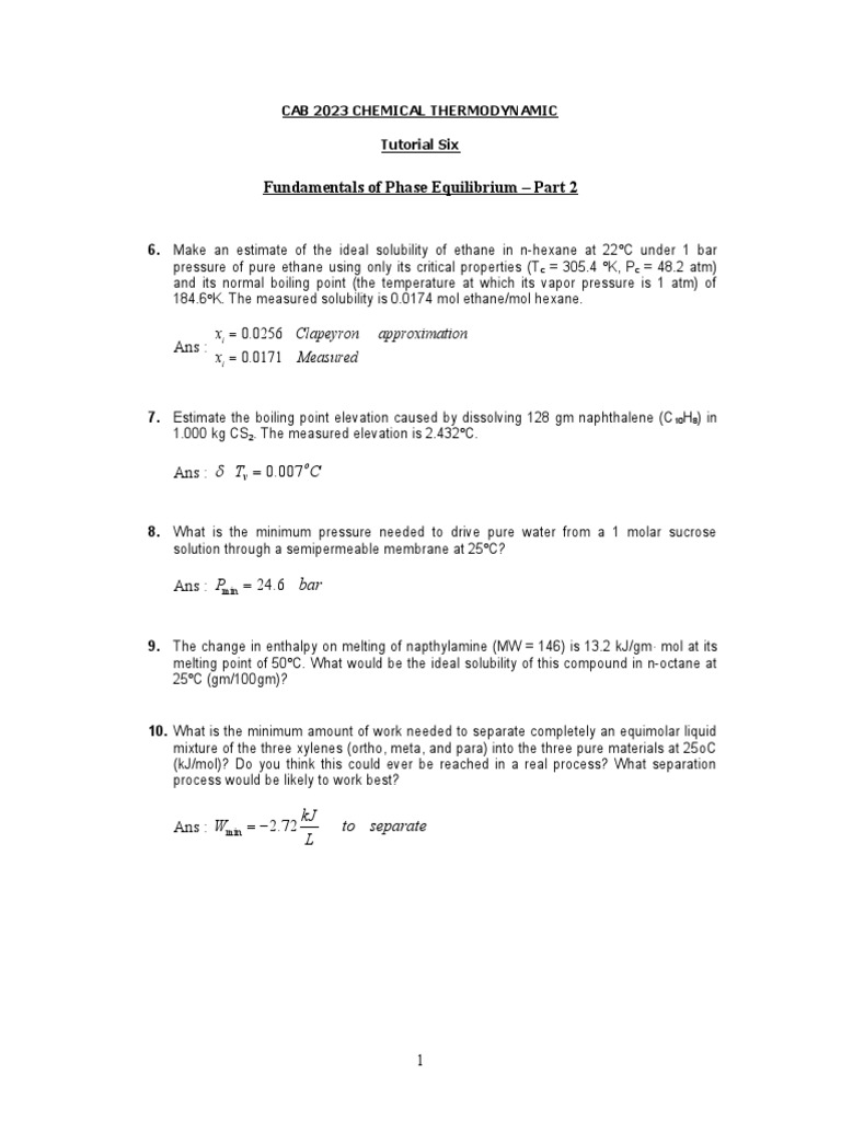 Fundamentals of Phase Equilibrium - Part 2: X Clapeyron Approximation X Measured | PDF ...