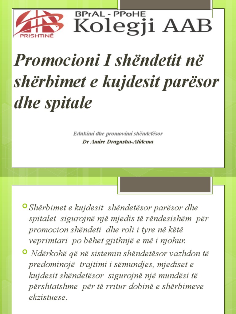 Promocioni I Shëndetit Në Shërbimet e Kujdesit Parësor Dhe Spitale | PDF