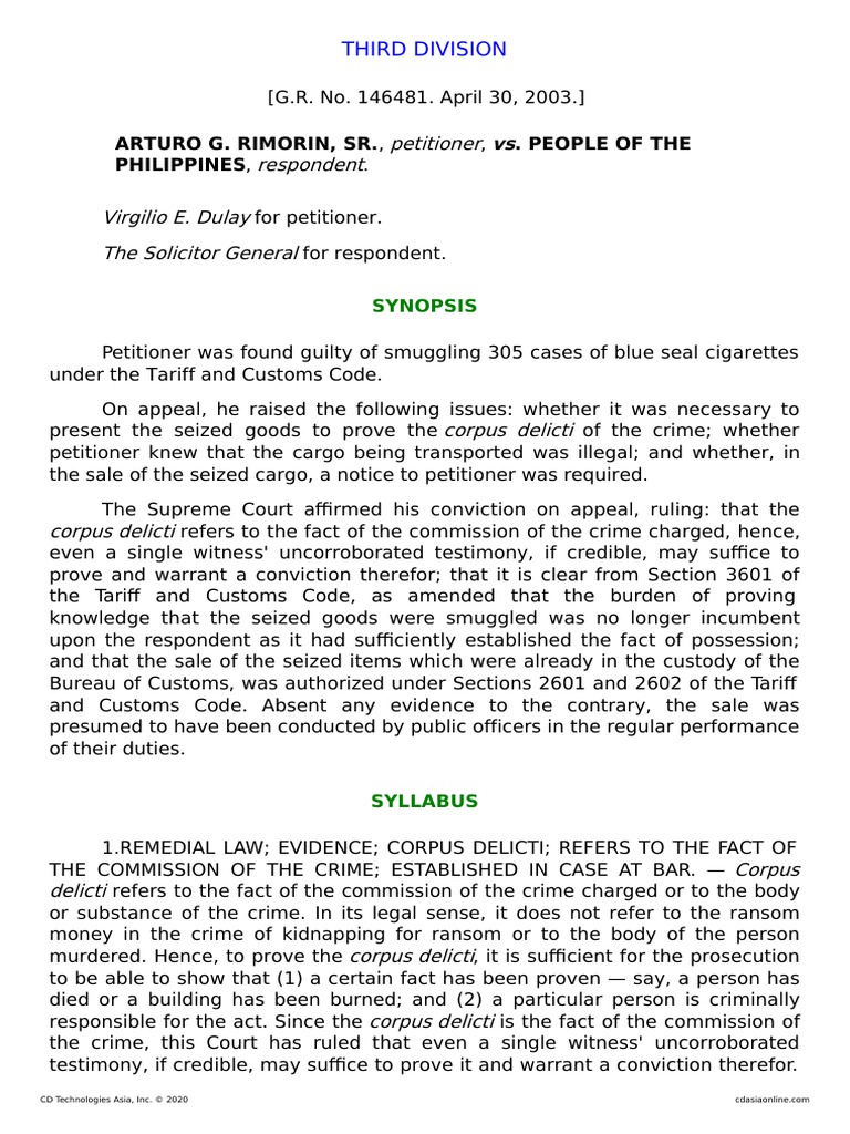 Rimorin Vs People | PDF | Burden Of Proof (Law) | Witness