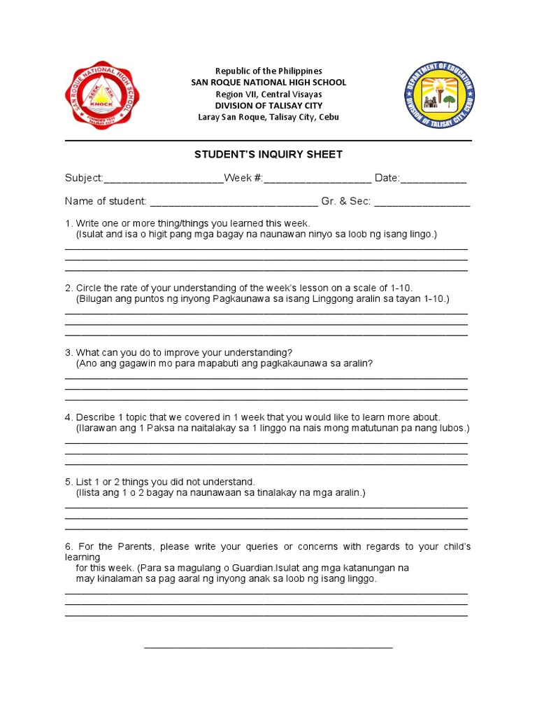 Students Inquiry Sheet | PDF
