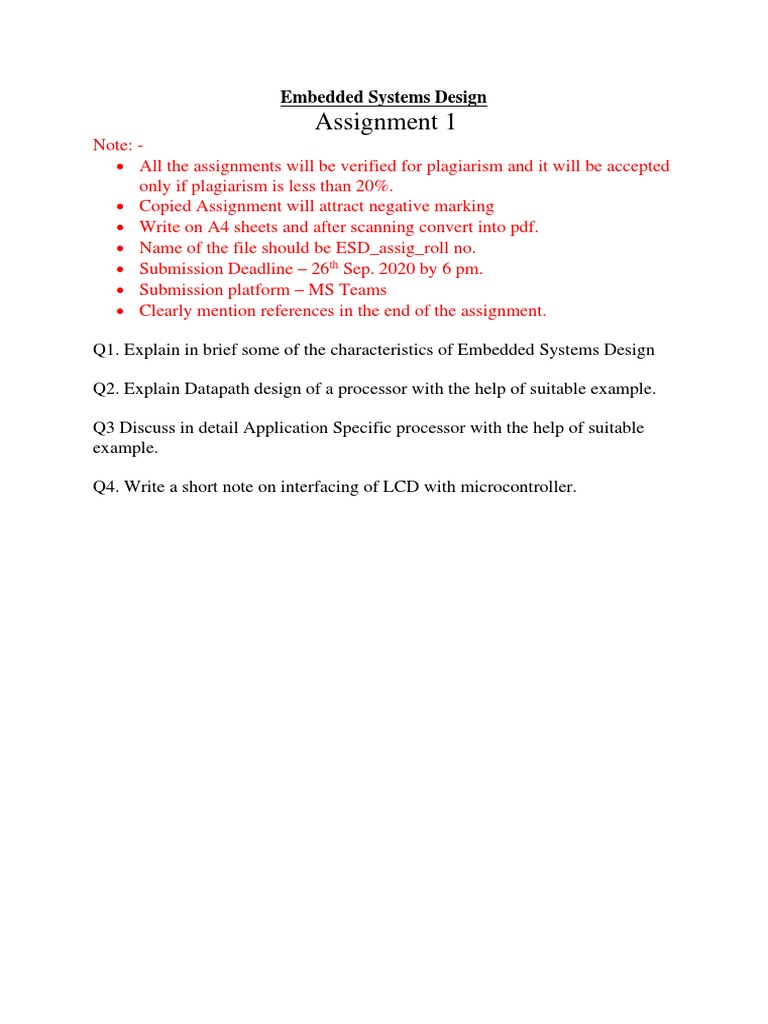 Assignment 1: Embedded Systems Design | PDF