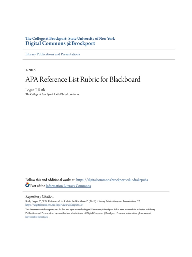 APA Reference List Rubric For Blackboard | PDF | Apa Style | Books