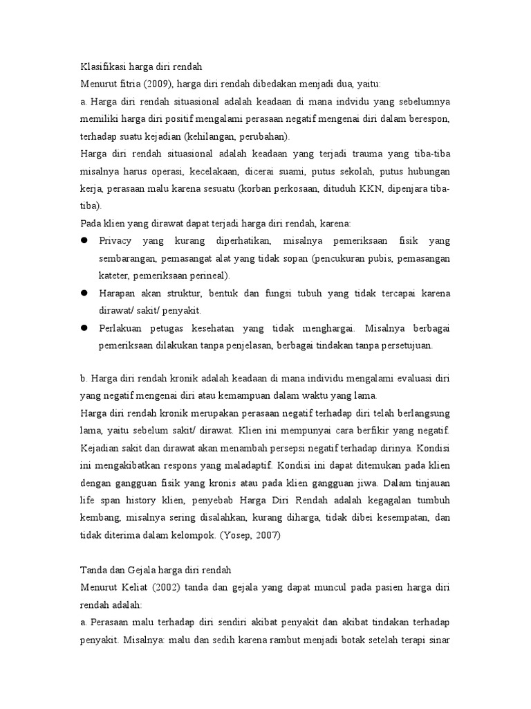 Klasifikasi Harga Diri Rendah | PDF