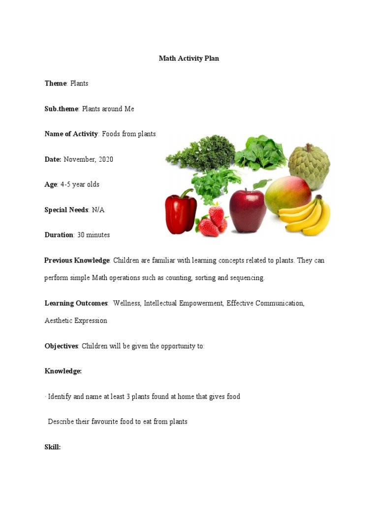 Math Activity: Foods from Plants for Kids | PDF | Vegetables | Behavior ...