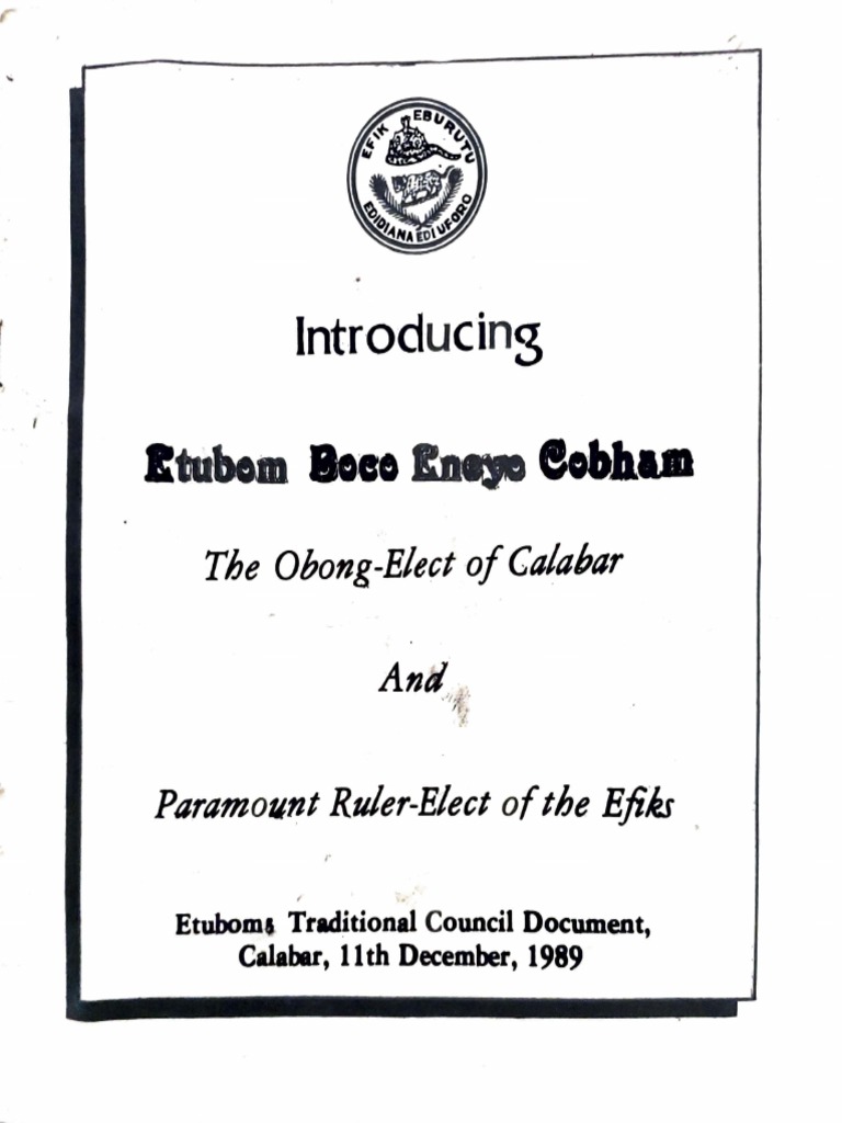 Introducing Etubom Boco Eneyo Cobham - The Obong-Elect of Calabar and ...