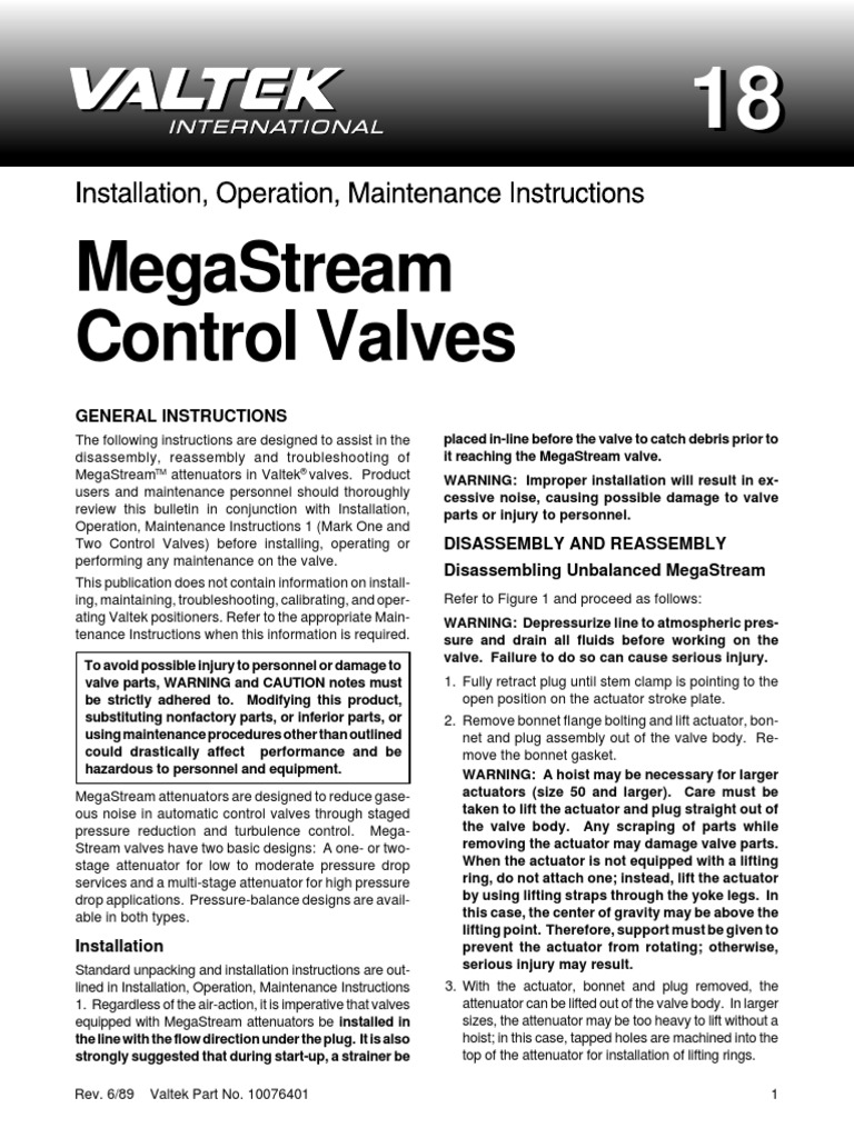 Megastream Control Valves: General Instructions | PDF | Valve ...