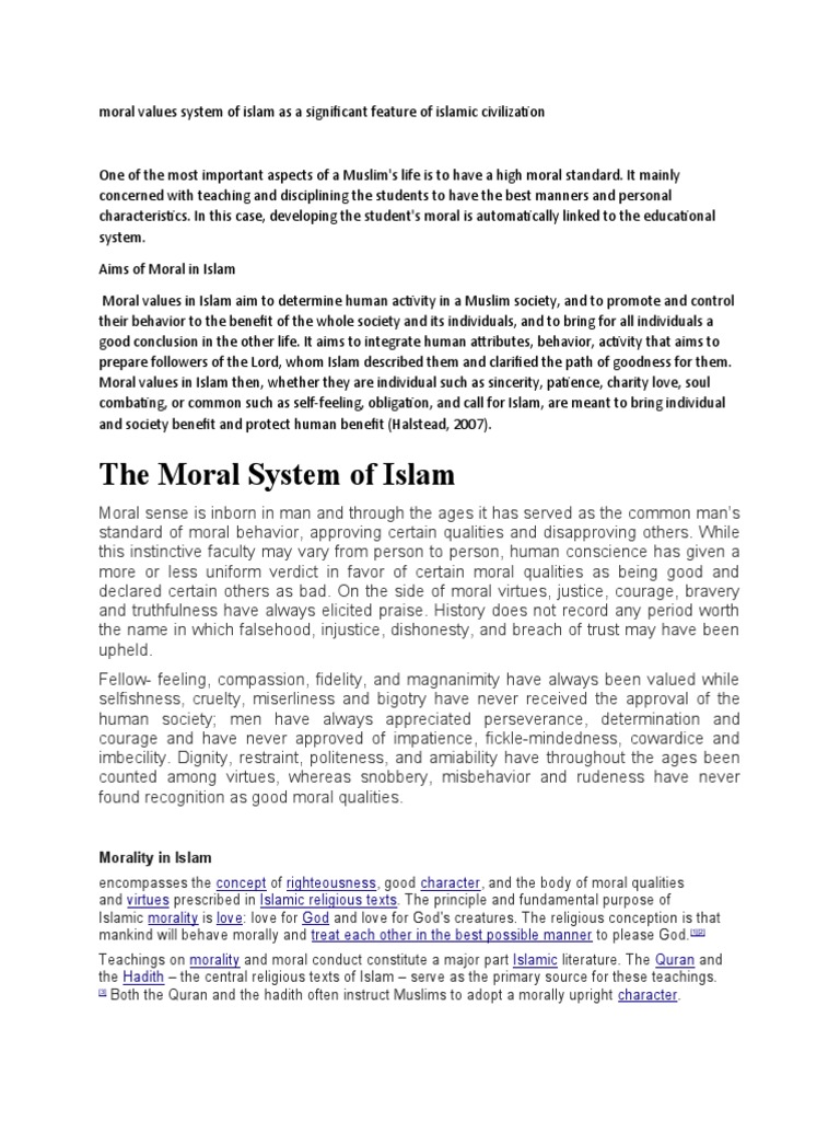 Moral Values System of Islam As A Significant Feature of Islamic ...