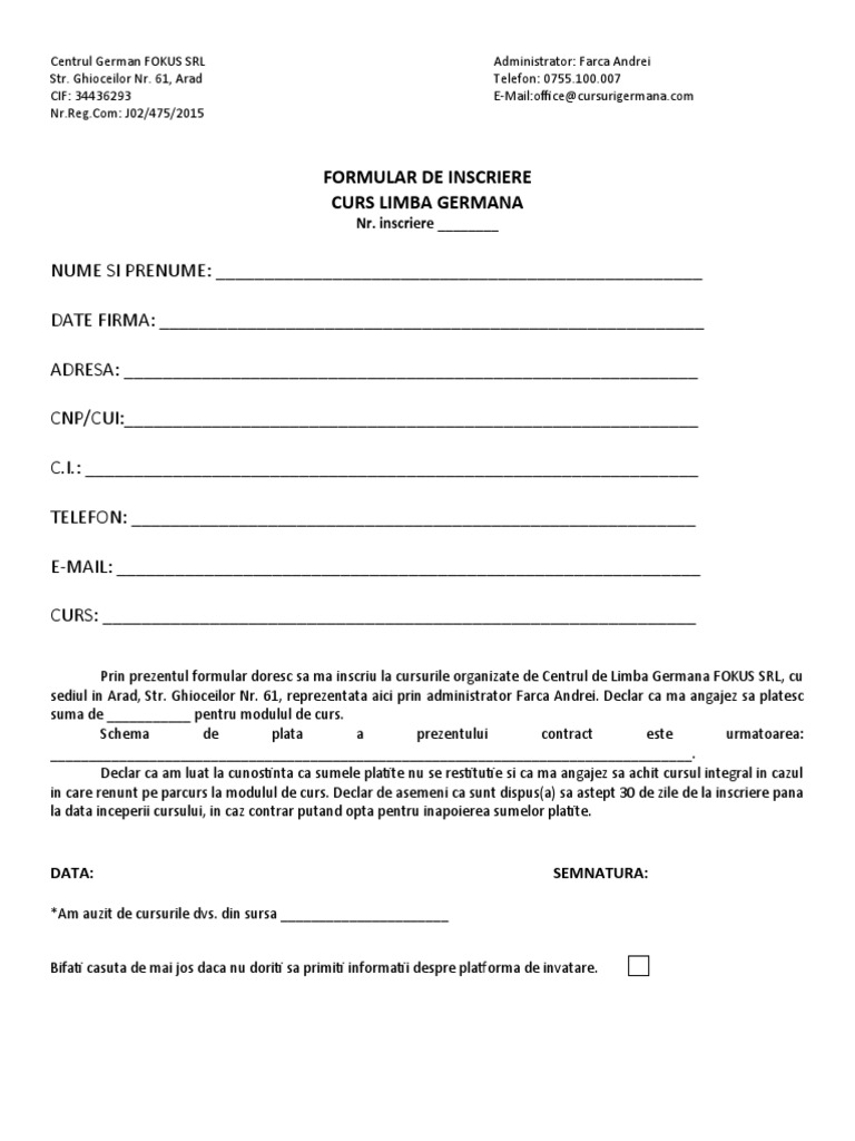 Formular de Inscriere | PDF