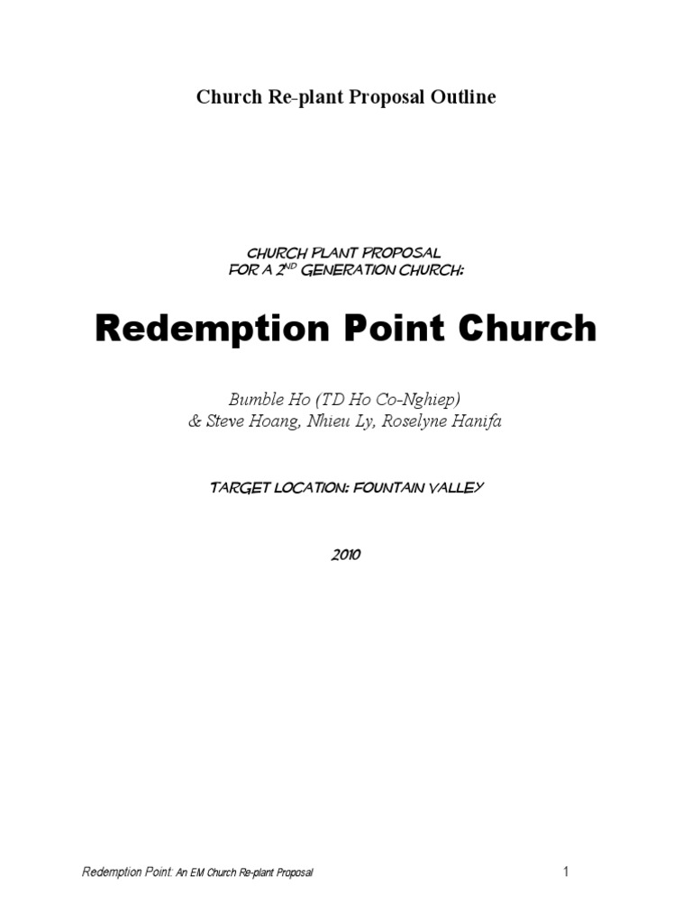 Redemption Point Church: A Proposal to Replant an English Ministry ...