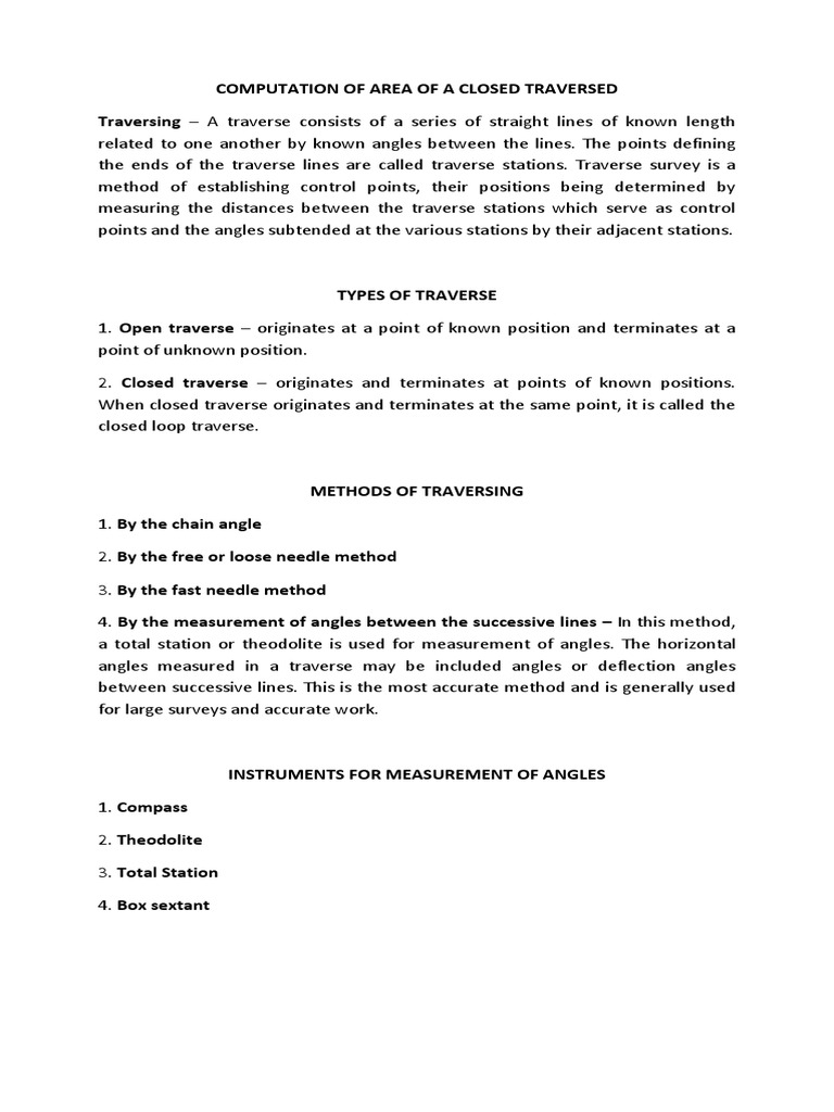 Area Computation of Closed Traverse | PDF | Surveying | Angle