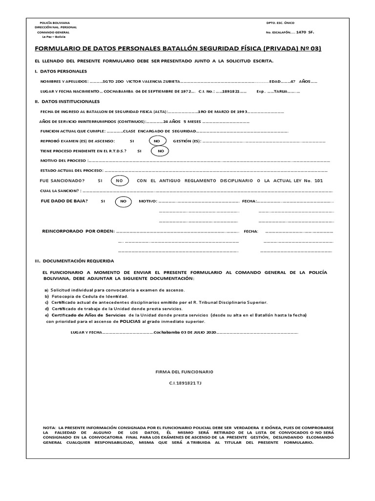 Formulario Disciplinar De Funcionario