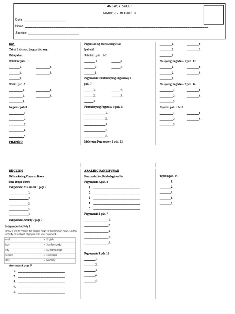 Answer Sheet and Notes For Module 3 Set A and B | PDF