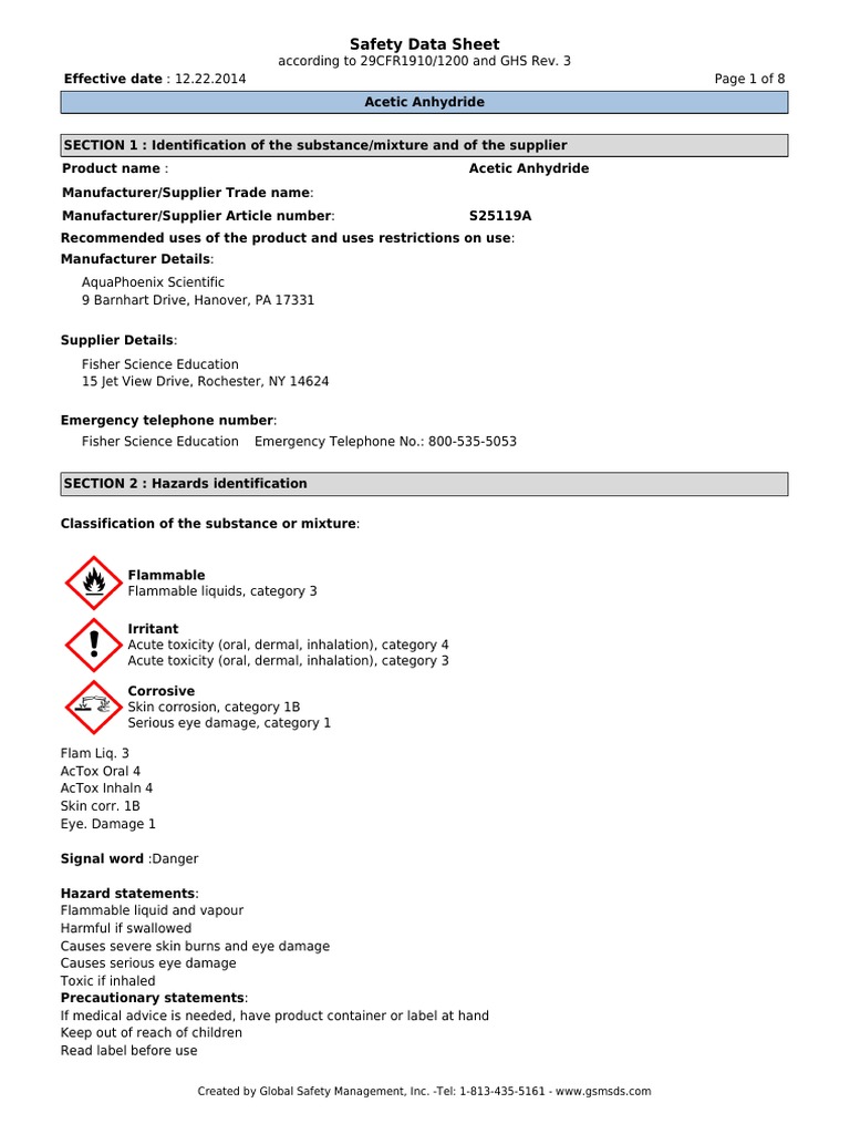Acetic Anhydride | PDF | Toxicity | Dangerous Goods