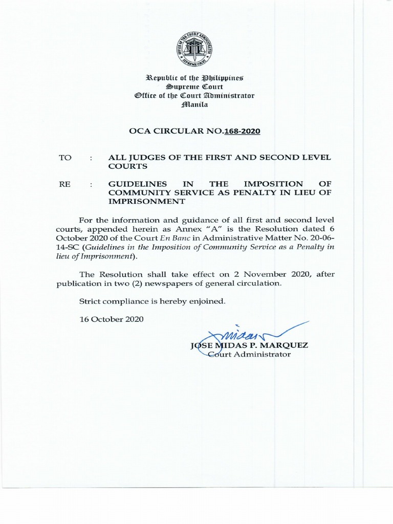 OCA Circular No. 168 2020 | PDF