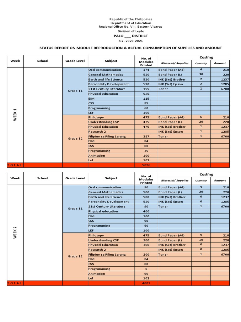PALONHSseniorhigh - COSTING TEMPLATE LGU | PDF | Office Equipment | Printing