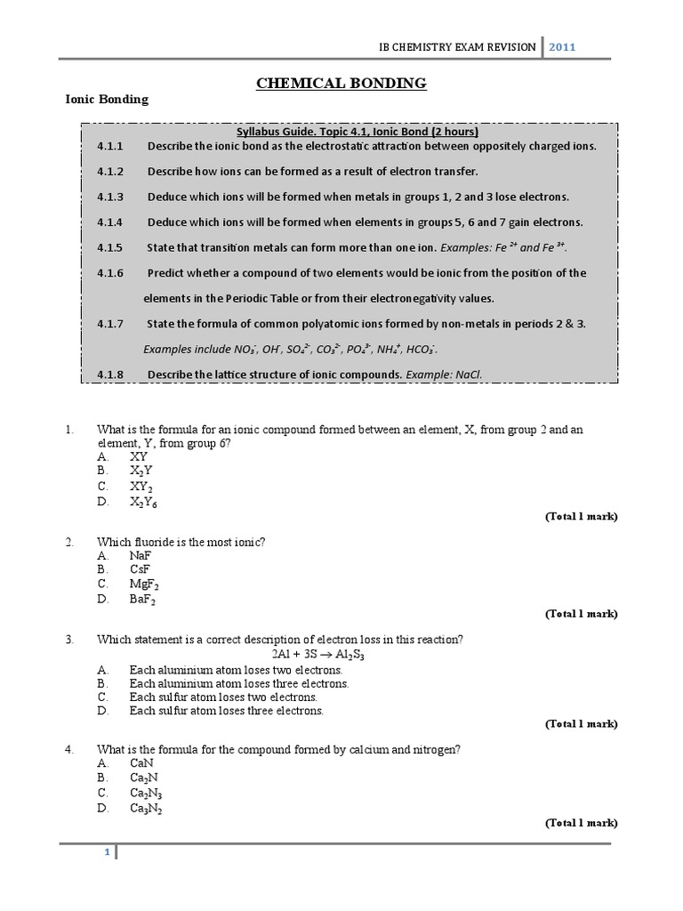 Bonding Exam Revision | PDF | Intermolecular Force | Chemical Bond