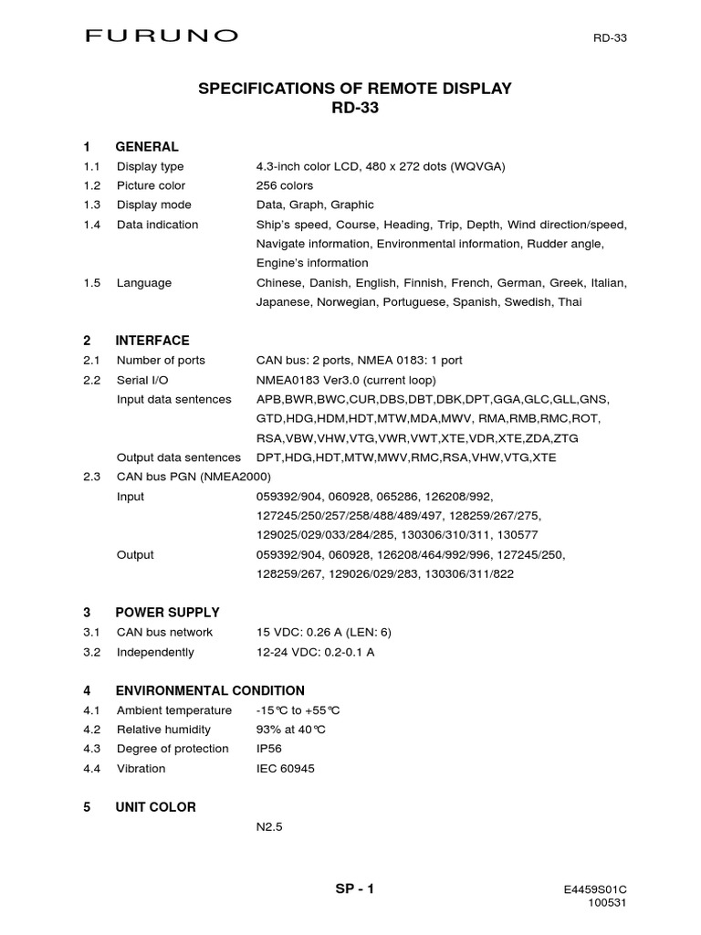 RD-33 Specifications PDF | PDF