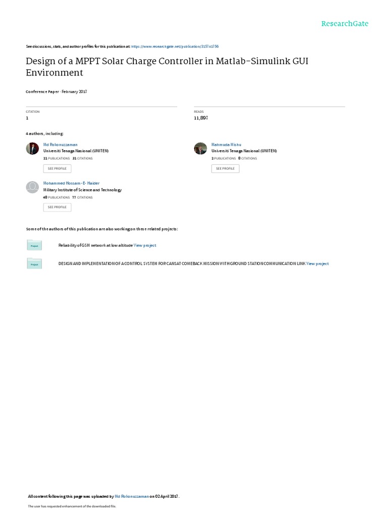 Design of A MPPT Solar Charge Controller in Matlab-Simulink GUI ...