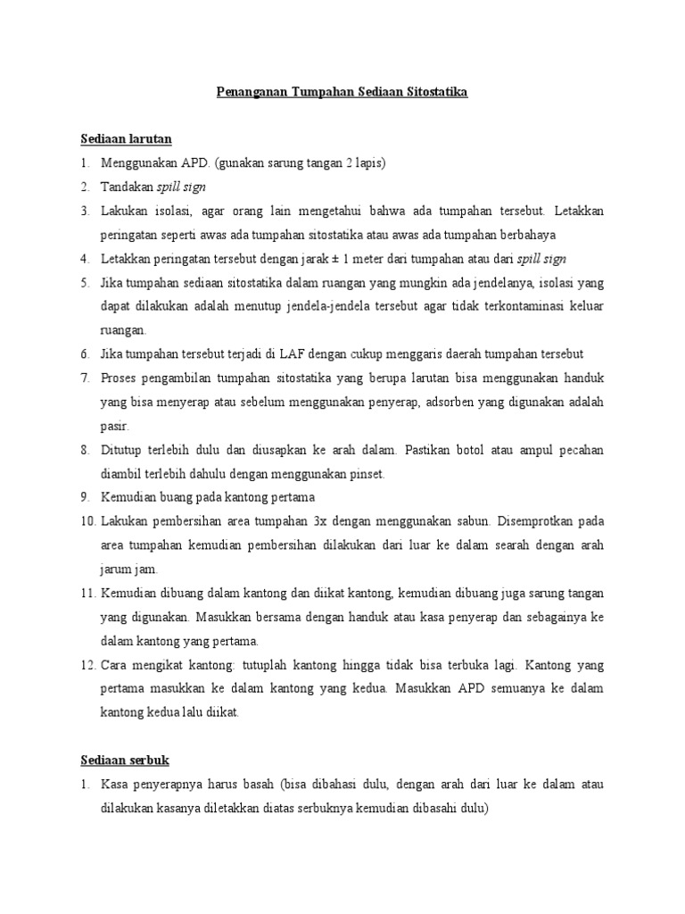 Penanganan Tumpahan Sediaan Sitostatika | PDF