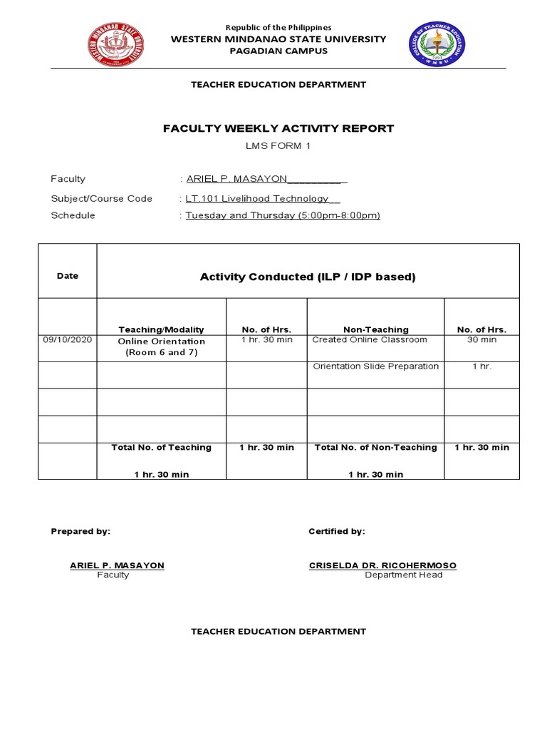 Western Mindanao State University: Lms Form 1 | PDF