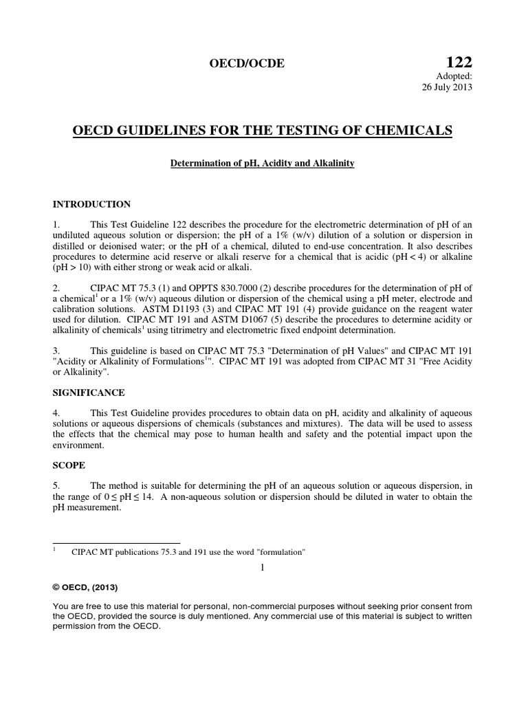 Oecd Guidelines For The Testing of Chemicals | PDF | Ph | Alkalinity