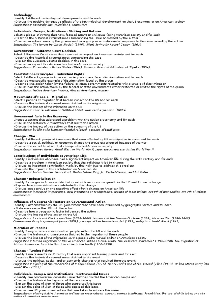 US History & Gov Thematic Essay Topics | PDF | Brown V. Board Of ...