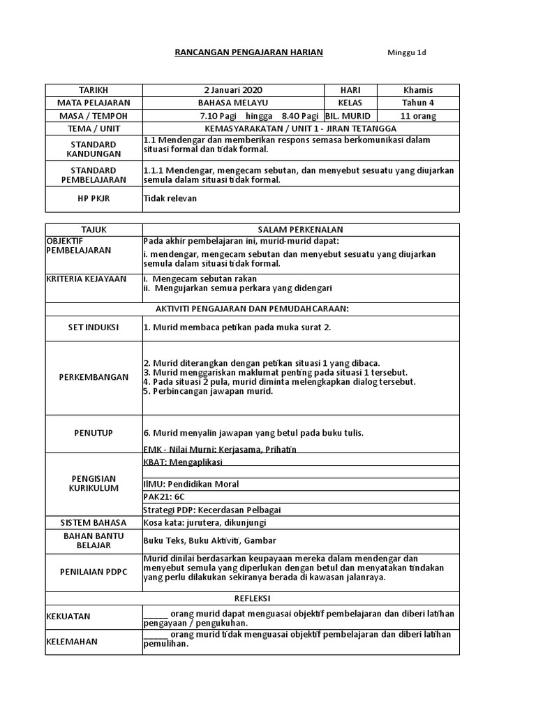 RPH BM T4 (Semakan KSSR 2017) | PDF