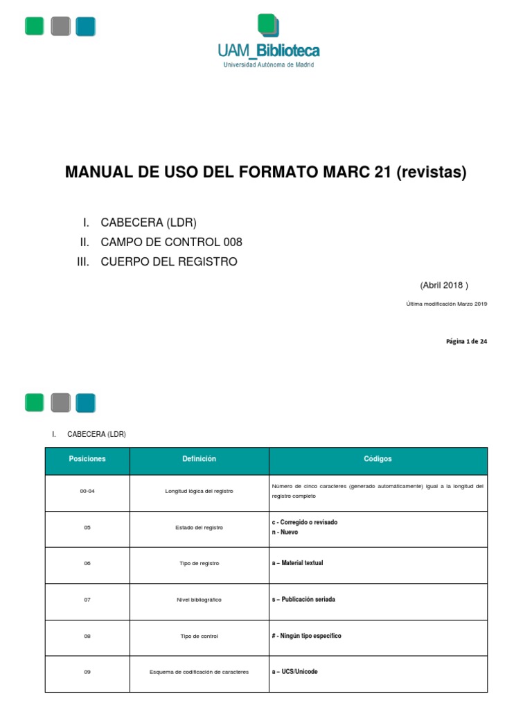 Manual del Formato MARC 21 para Revistas | PDF | Publicación | Documento