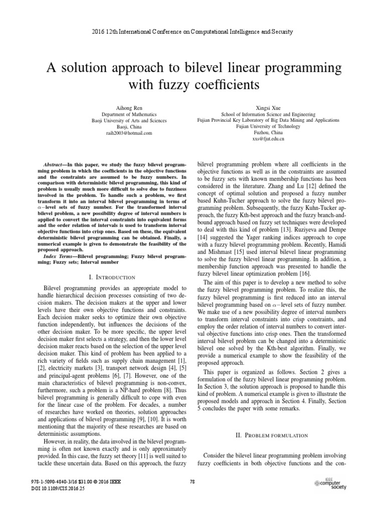A Solution Approach To Bilevel Linear Programming With Fuzzy Coefficients | PDF | Mathematical ...