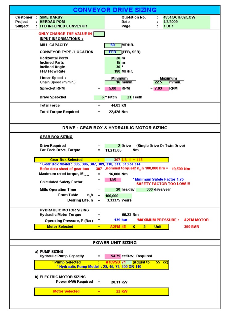 FFB & SFB Conveyor-Sizing | PDF | Transmission (Mechanics) | Engines