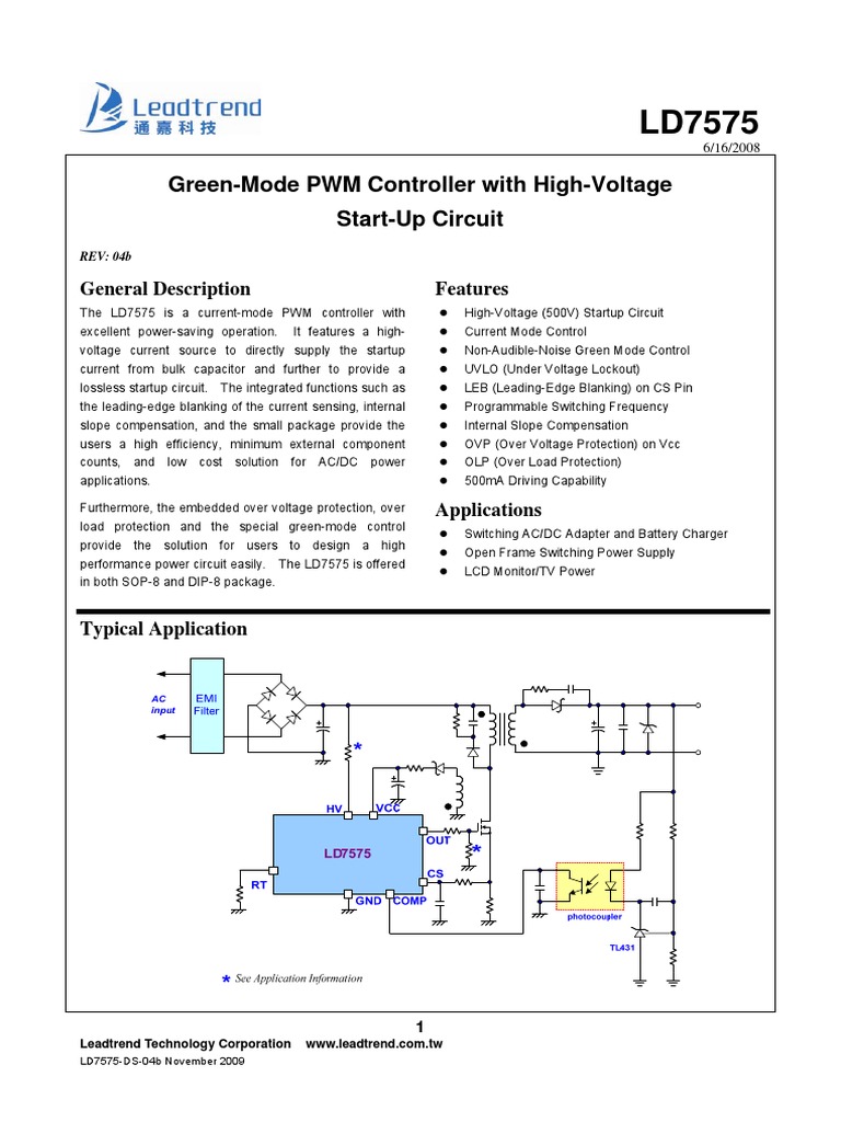 Green-Mode PWM Controller With High-Voltage Start-Up Circuit | PDF | Electrical Circuits ...