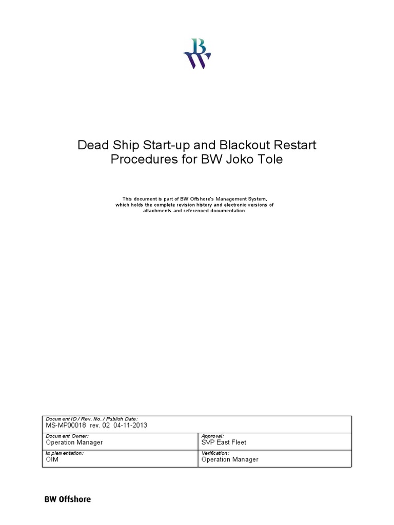 MS-MP00018 Dead Ship Start-Up and Blackout Restart Procedures For BW ...
