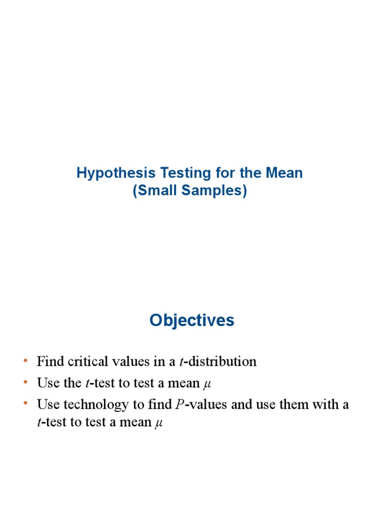Hypothesis Testing For The Mean (Small Samples) | PDF | Student's T ...