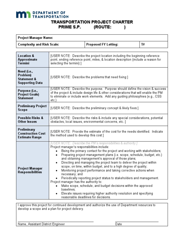 Project Charter Transportation 2013 Revised | PDF | Project Management ...