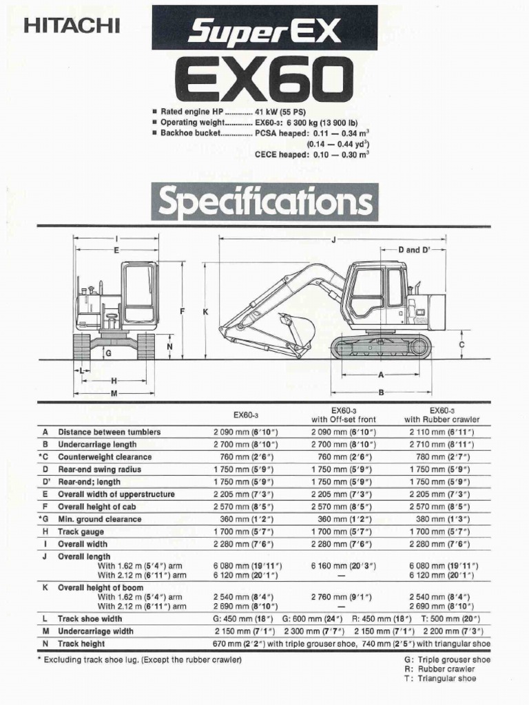 Hitachi EX60-3 Excavator Specifications | PDF | Piston | Vehicles