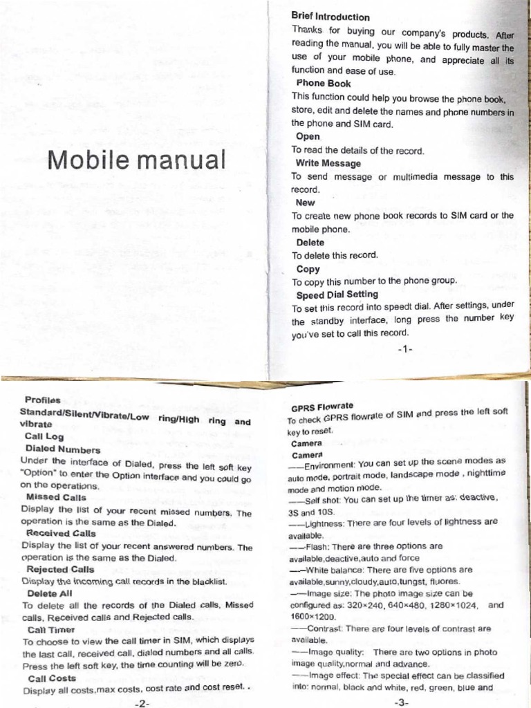 Mobile Manual: B Ief Int Od Ctíon | PDF | Camera | Mobile Phones