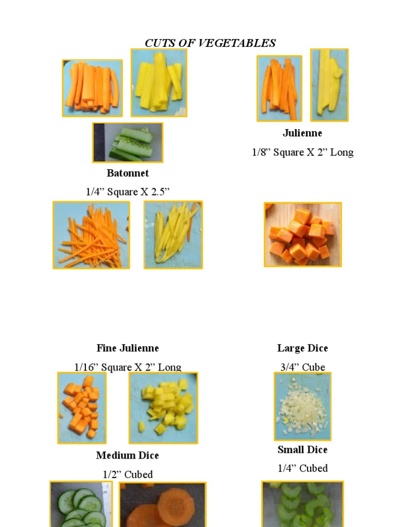 Cuts of Vegetables | PDF | Cooking, Food & Wine