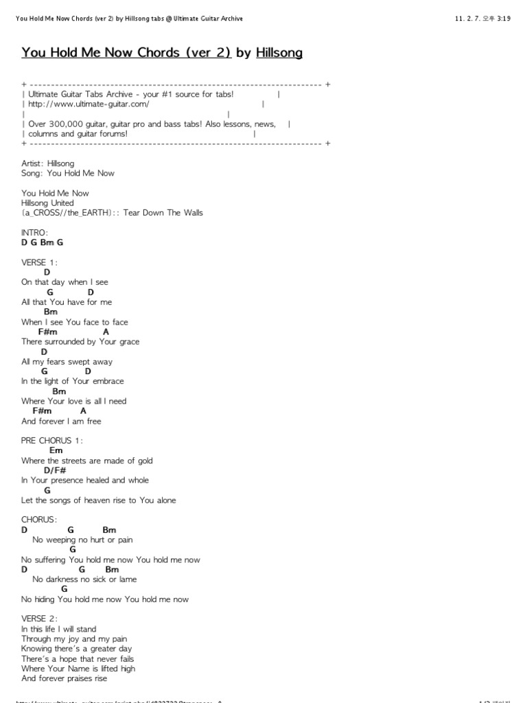 You Hold Me Now Chords (Ver 2) by Hillsong Tabs at Ultimate Guitar ...